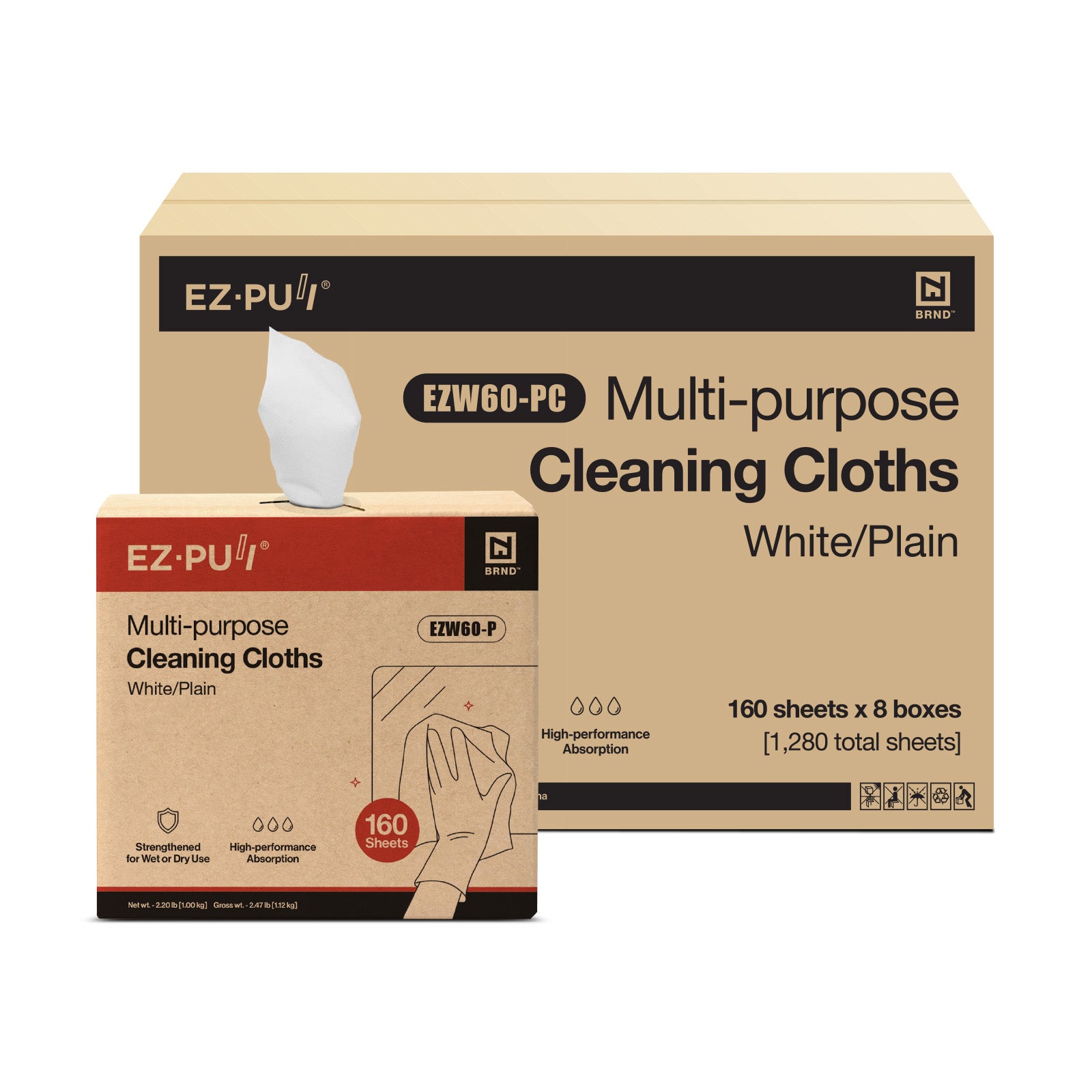 Multi-purpose Cleaning Cloths - Pop Up Box - 8 x 160sheets [X60] – EZBRND